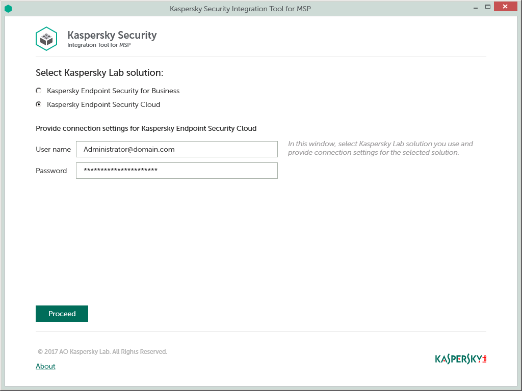 Connecting to Kaspersky Endpoint Security Cloud